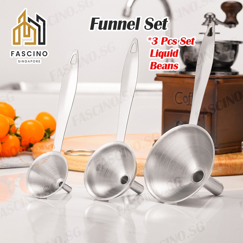 【SG】3PCS Stainless Steel Kitchen Funnel Set with Handle Funnel For ...