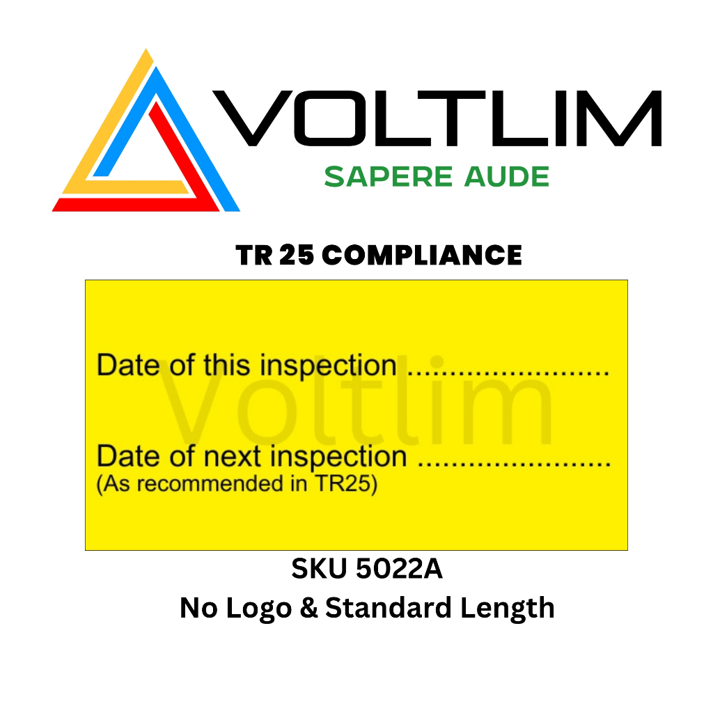 TR 25 Electric Vehicle (EV) Inspection Date Label Sticker 50mm x 25mm ...