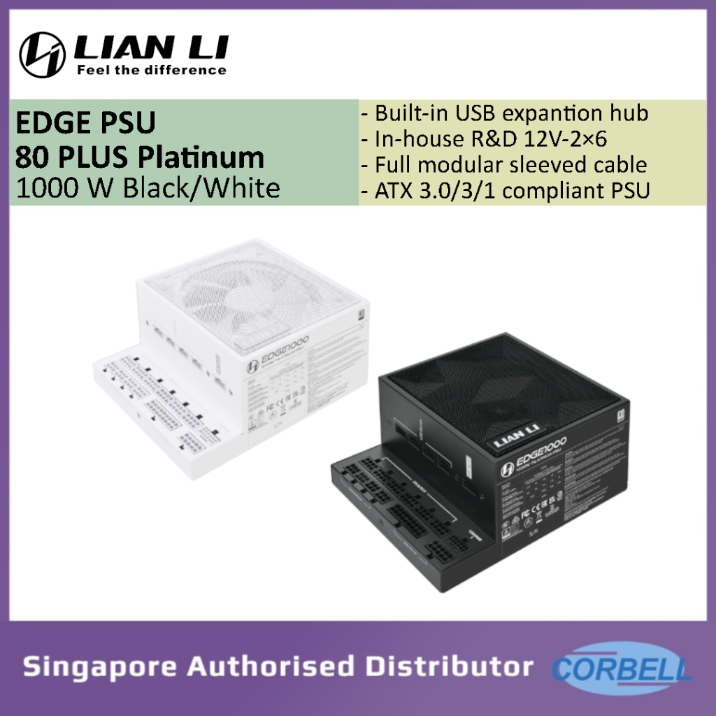 LIAN LI EDGE 1000W 80PLUS Platinum Fully Modular L-shape PSU ATX 3.0/3/ ...