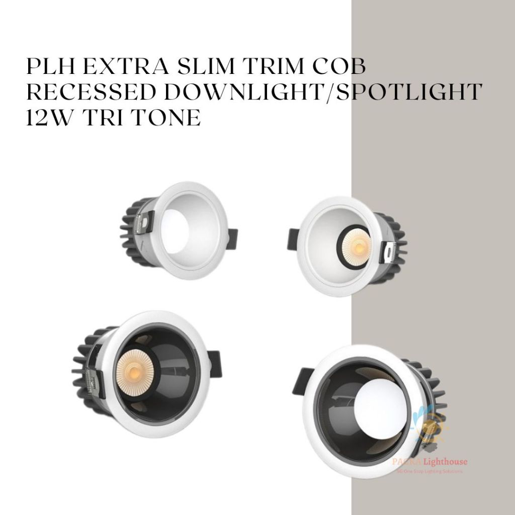 PLH Extra Slim Trim COB Recessed Downlight/Spotlight 12W Tri Tone ...
