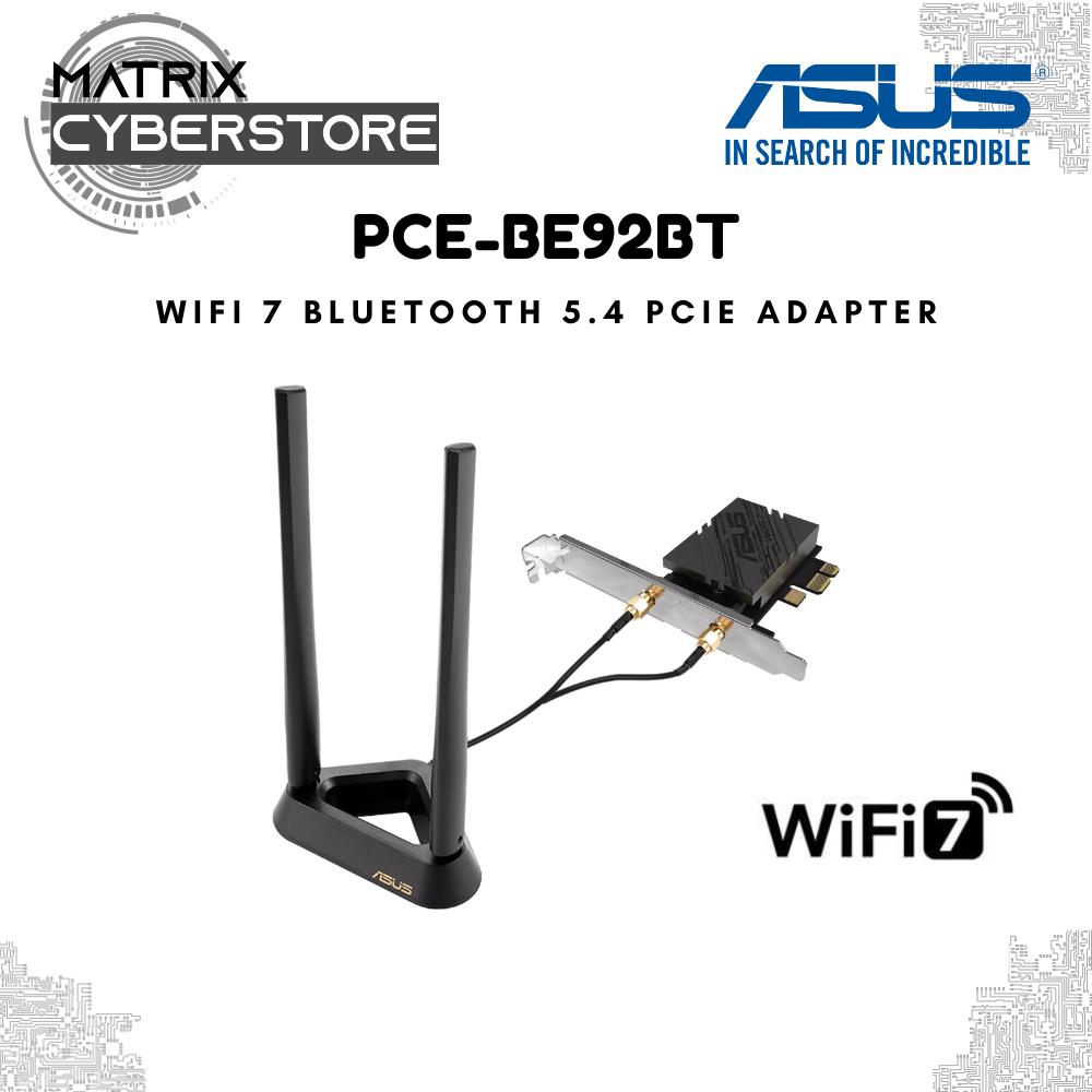ASUS PCE-BE92BT AX3000 Dual Band WiFi 7 PCIe Adapter with 2 External Antenna - Support 6Hz Band ...