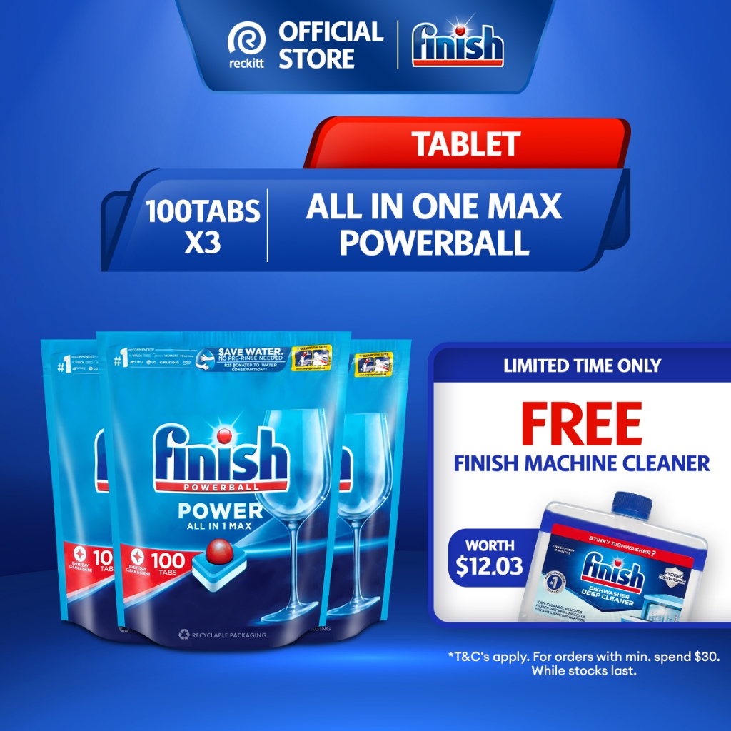 Finish Dishwasher Detergent Tablet All In One Max 100 Tabs Bundle of 3 ...