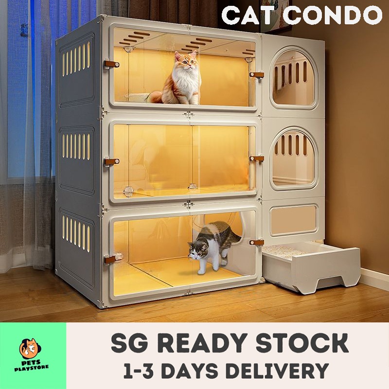 Cat Condo Cat Villa with Litter Box Cat Cage Super Large Luxurious Free ...