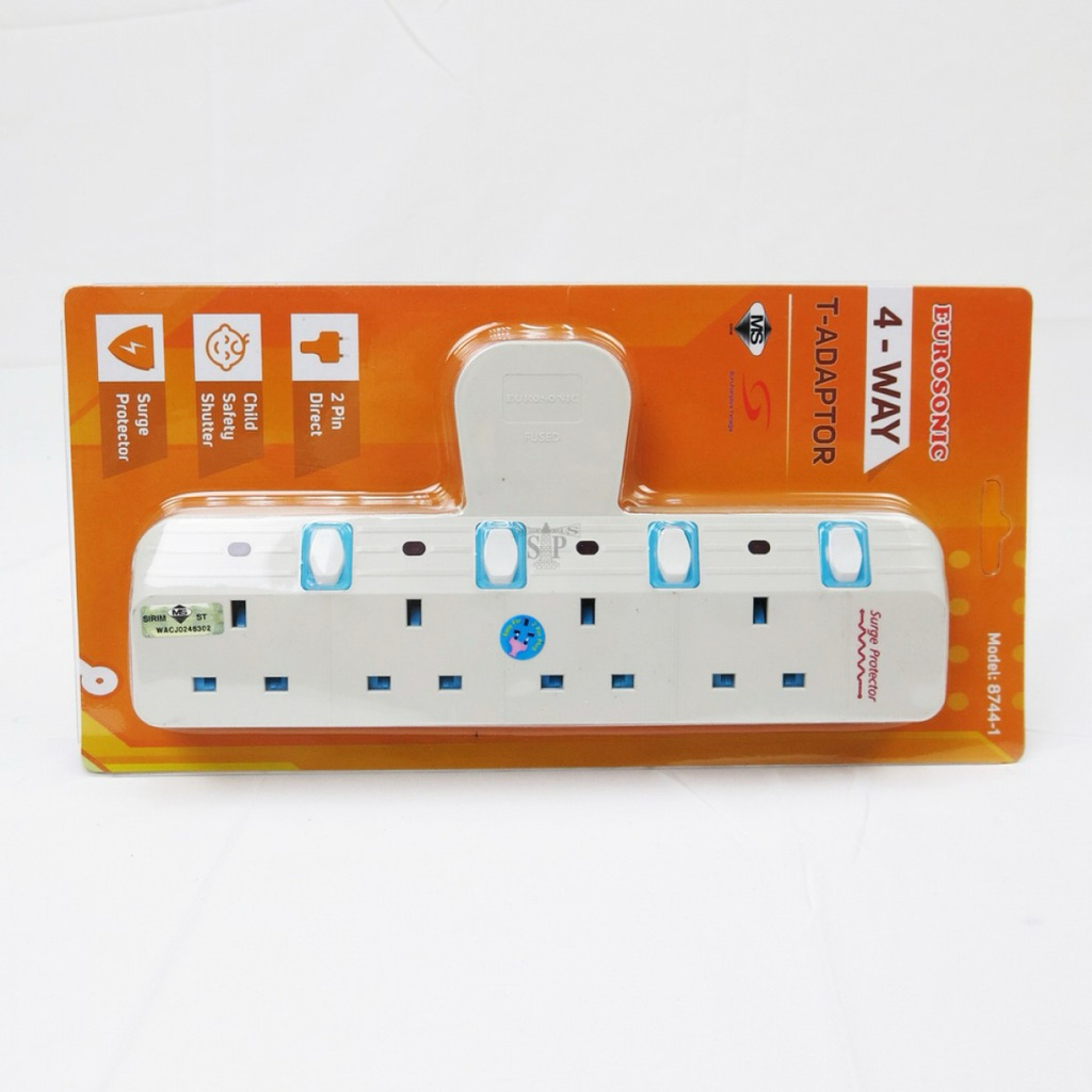 🇸🇬SG Stock🇸🇬 Eurosonic 13Amp 4 Gang T-Adapter Power Extension Socket ...