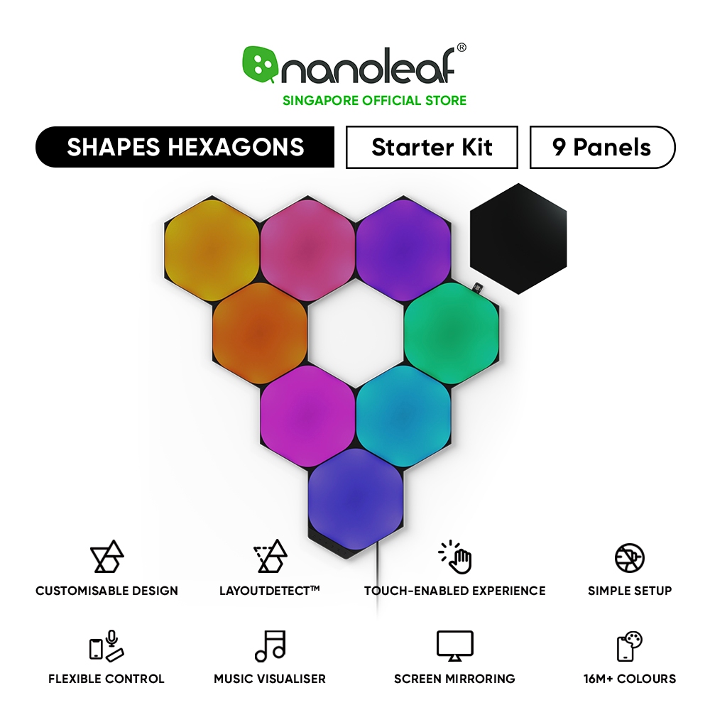 Nanoleaf Shapes Limited Edition Ultra Black Hexagons Starter Kit (9 ...