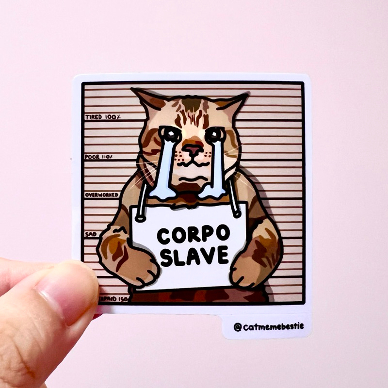 (SG) Corporate Humor Cat Meme Sticker "corpo slave" Waterproof Vinyl ...