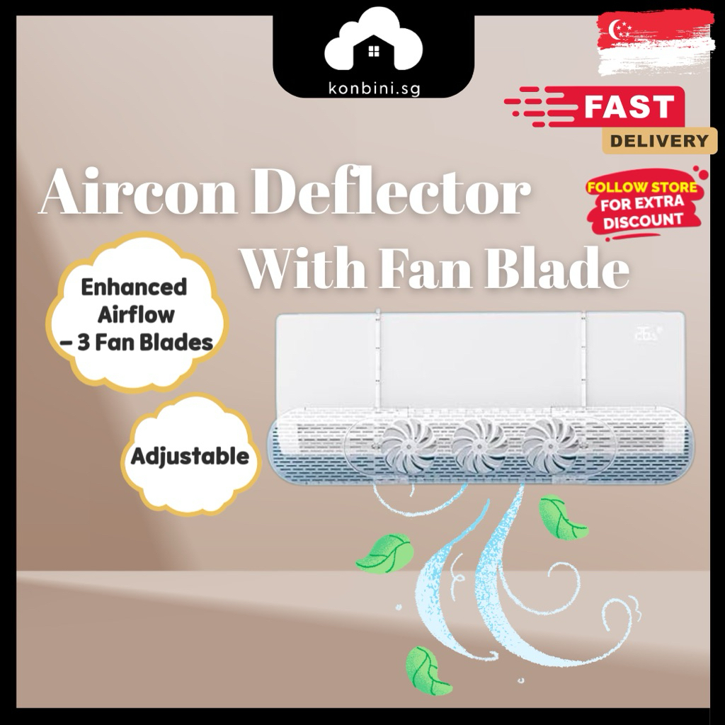[SG] Retractable Air Conditioner Deflector with Mini Fans Wind Shield ...
