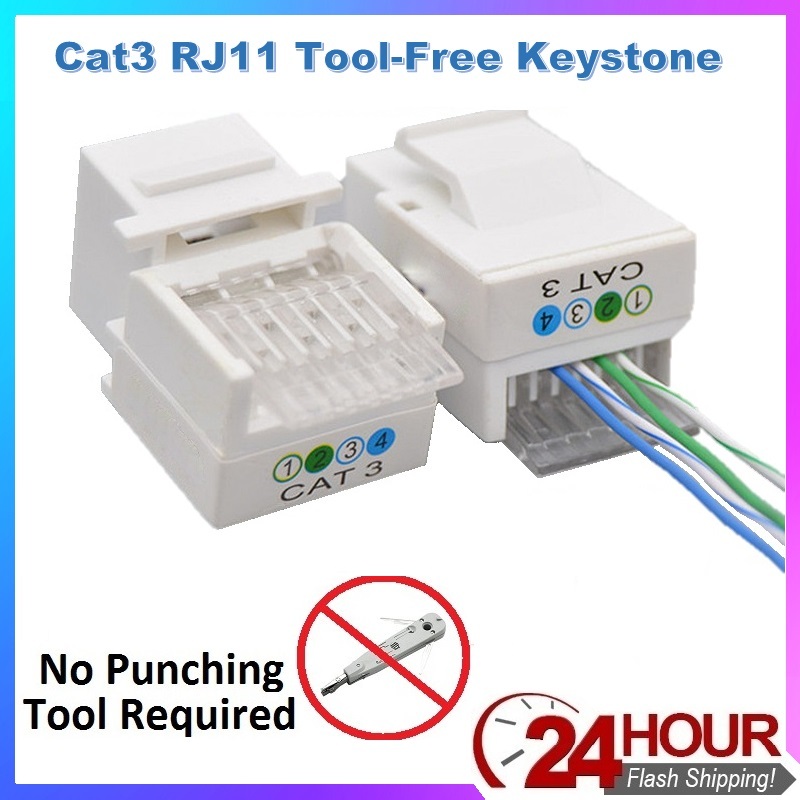 CAT3 RJ11 Keystone Jack Connector telephone module Jack Tool-free RJ11 ...