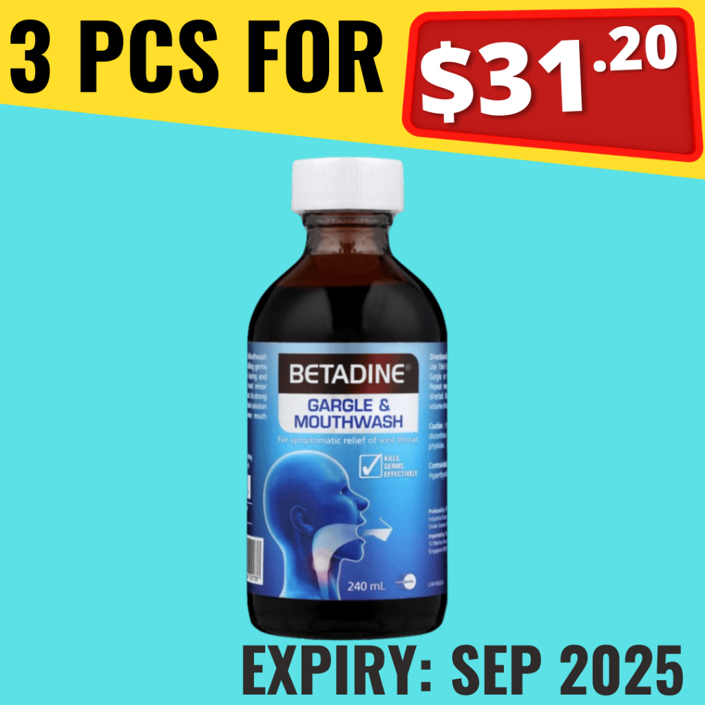 Betadine Gargle & Mouthwash 240ml Ulcer Sore Throat Povidone Iodine ...