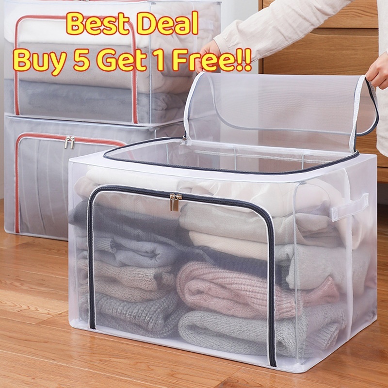 SG SHIP Steel Frame Storage Boxes Foldable Breathable Transparent ...