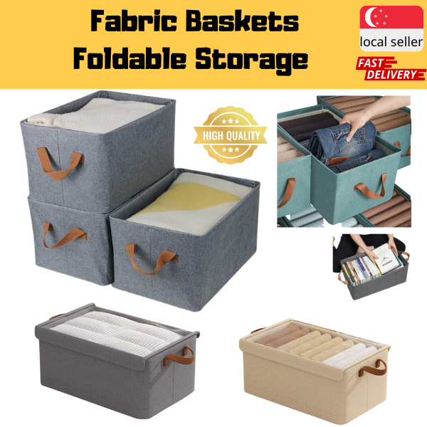 Clothes Organizer Bins, Fabric Storage Box with Steel Frame, Foldable ...