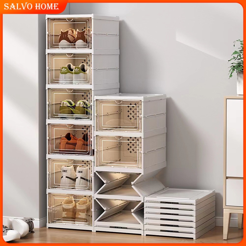 Salvo 3-10 Layers Foldable Shoe Box Transparent Stackable Folding Shoe ...