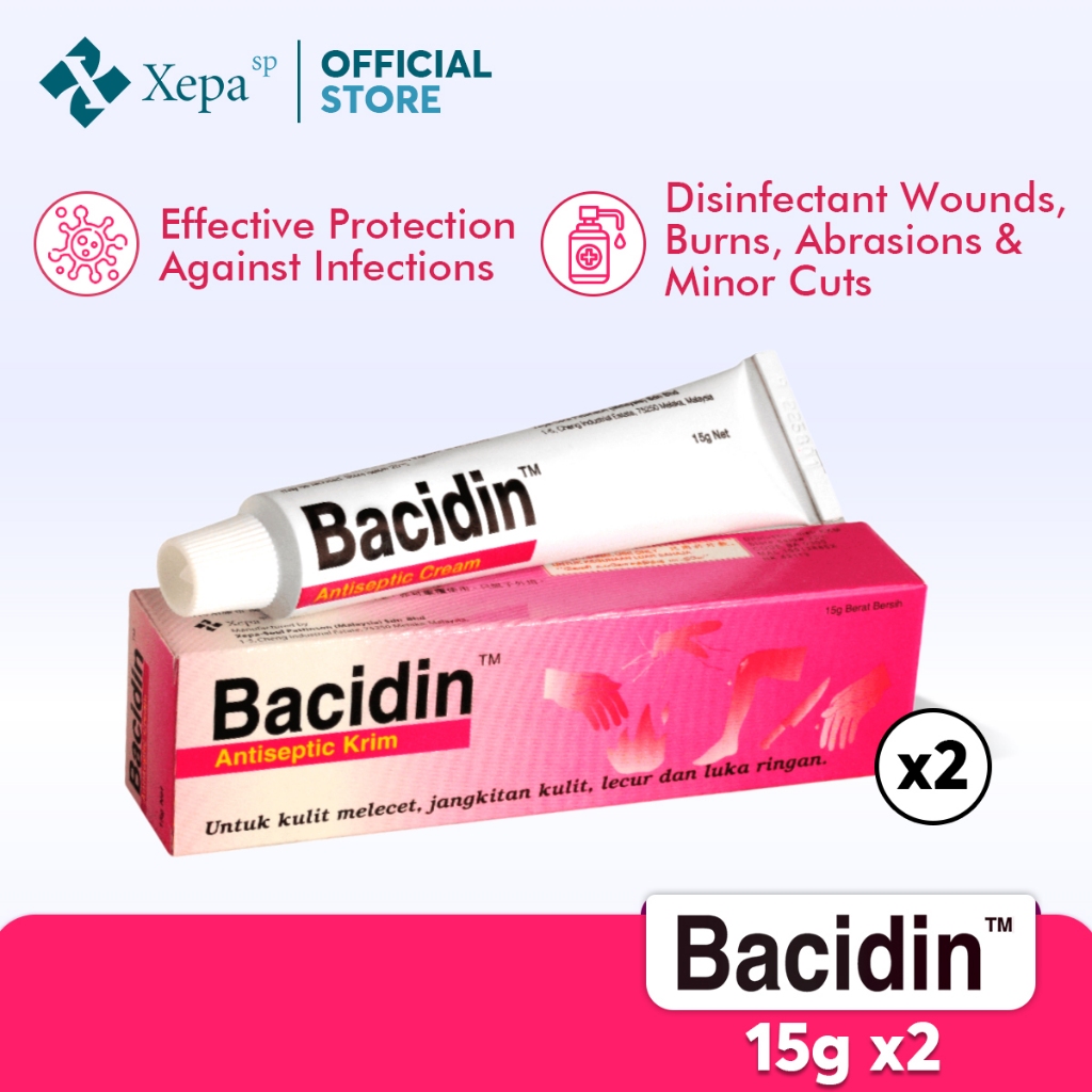 [Bundle of 2] Bacidin Antiseptic Cream 15g (Burns, abrasion, minor skin ...