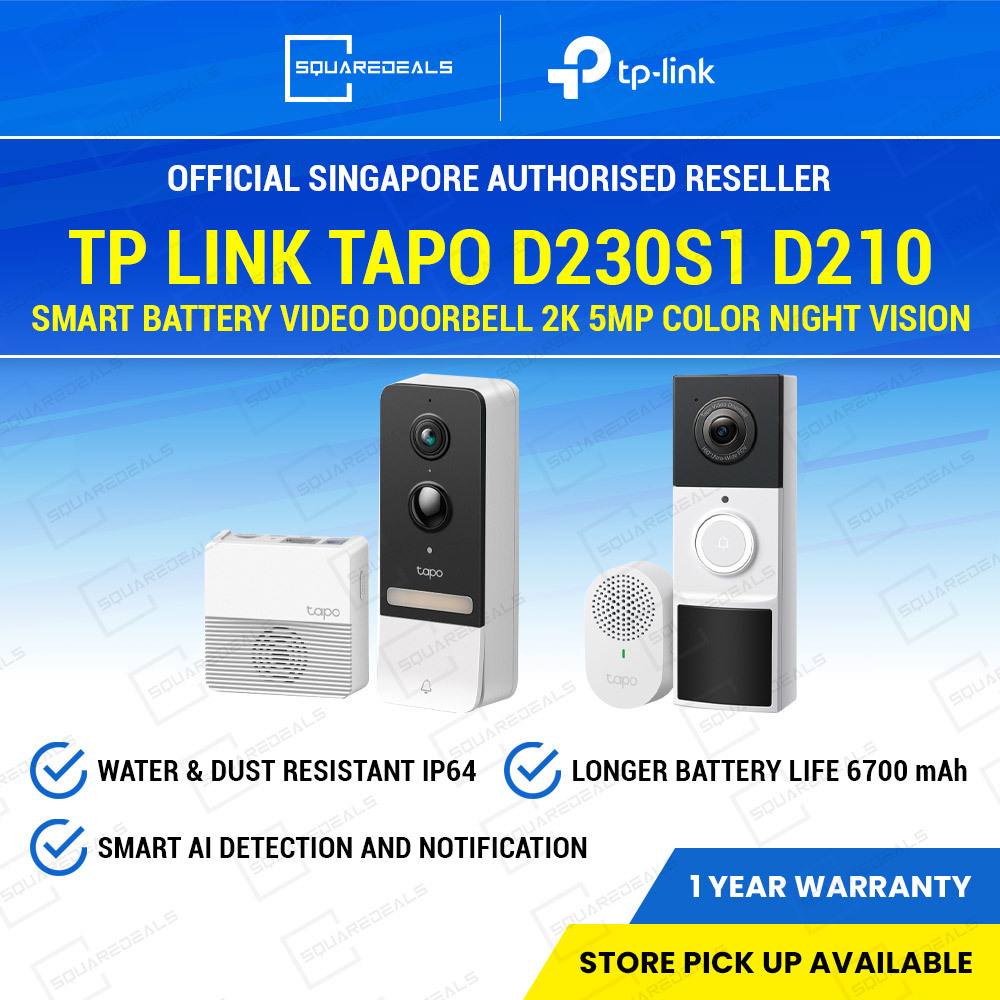TP Link Tapo D210 D230S1 D235 Smart Battery Video Doorbell 2K 5MP Color Night Vision Live View ...