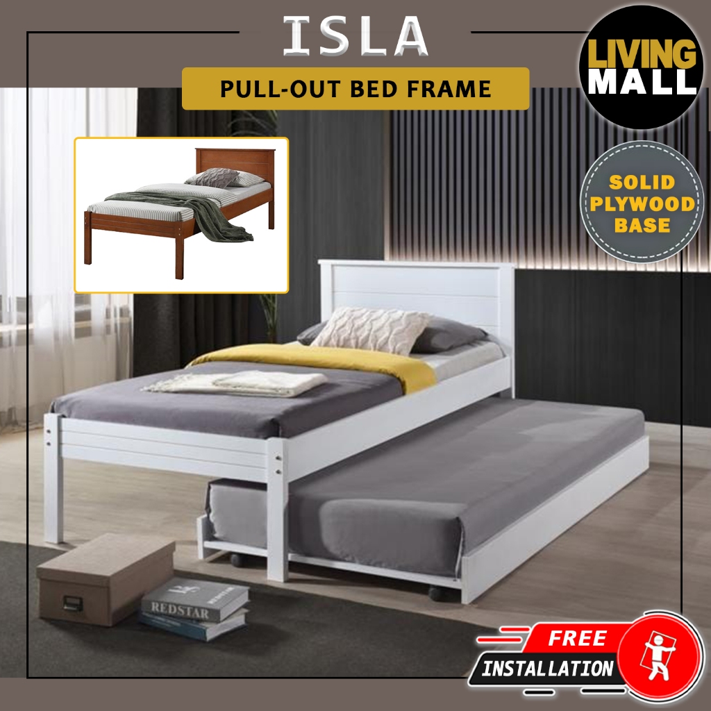 Living Mall Isla Solid Rubberwood Bed Frame Flat Plywood Base with Pull ...
