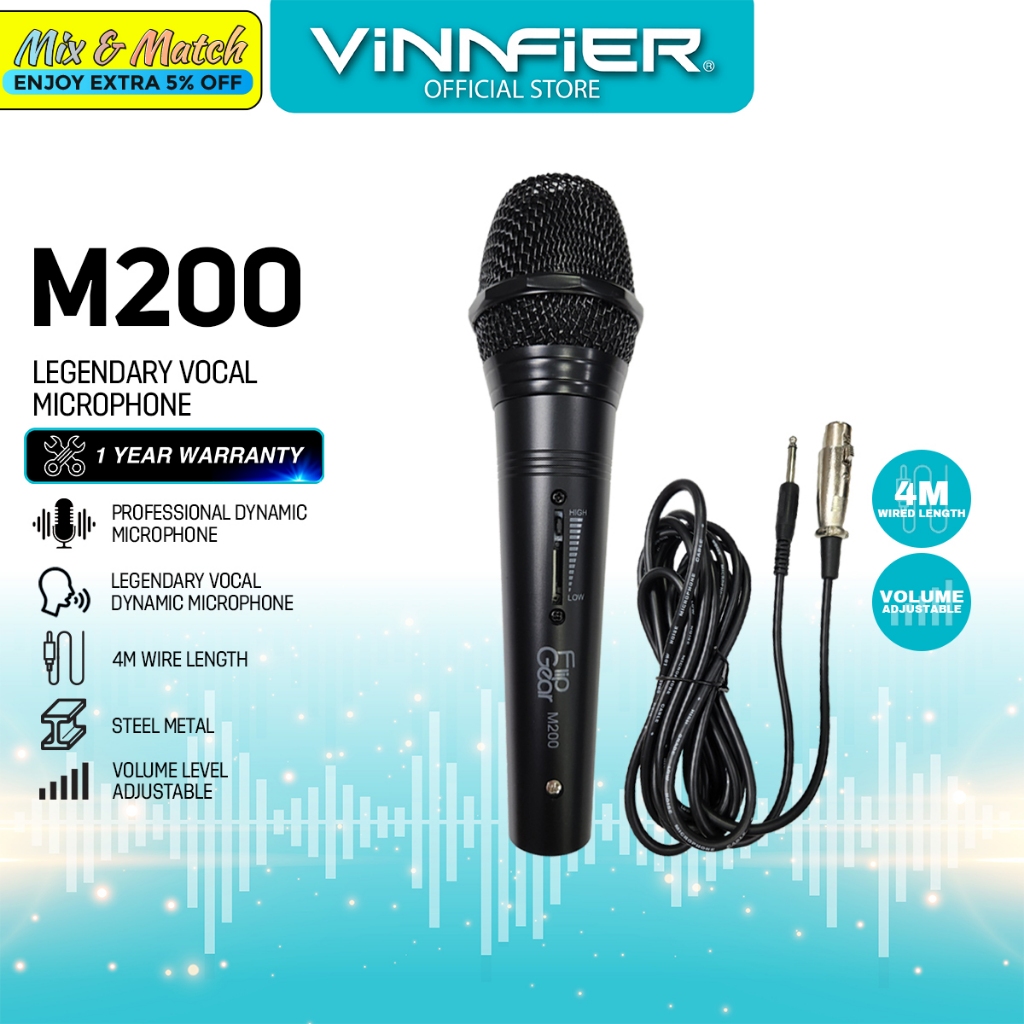 Vinnfier M200 Legendary Vocal Microphone 4M Wired Mic for Karaoke ...