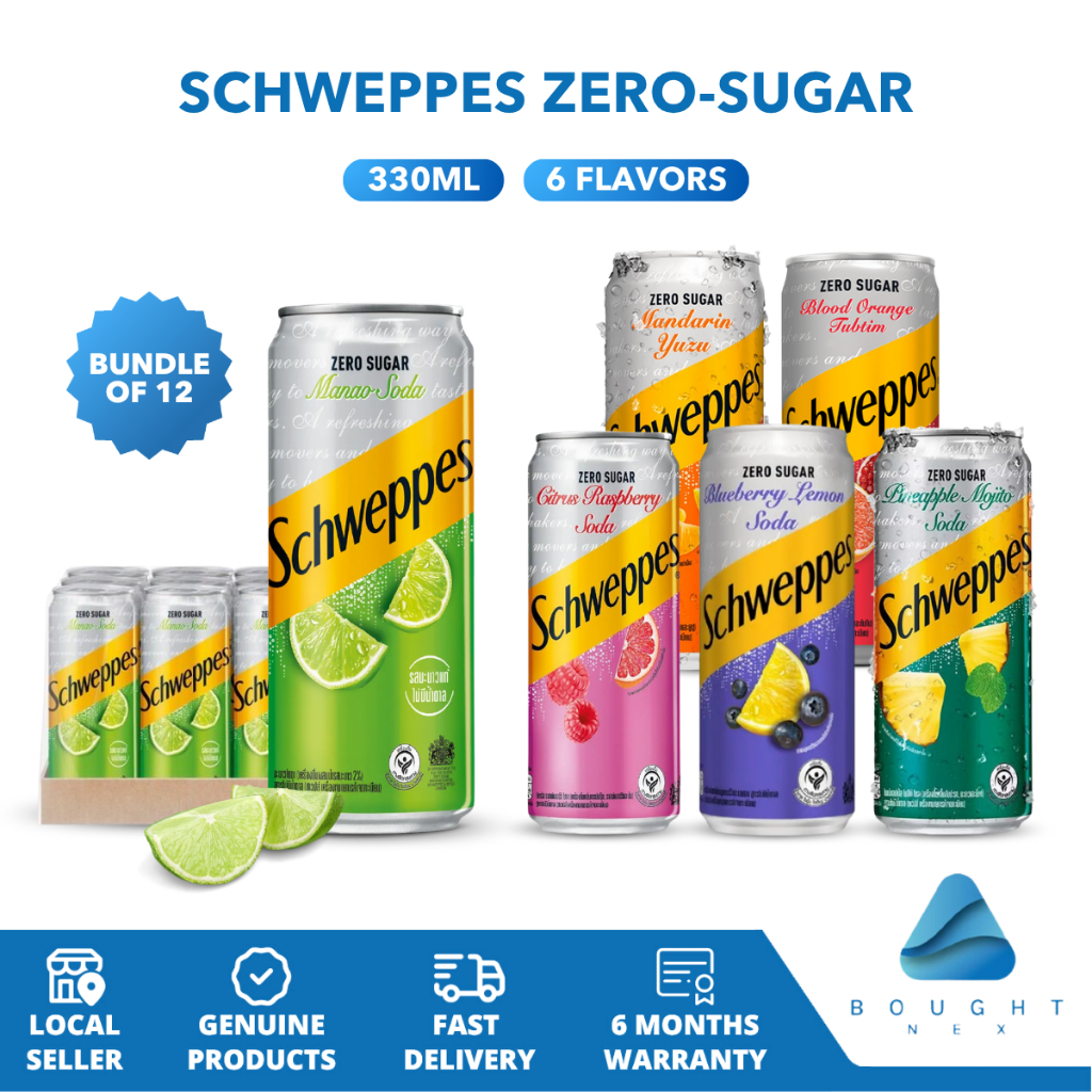[Bundle of 12] Schweppes Zero-Sugar Flavored Soda Water 330ml - Refreshing & Delicious ...