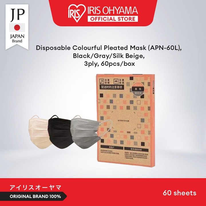 IRIS Healthcare Disposable Colorful Pleated Mask (APN-60L), Black/Gray ...