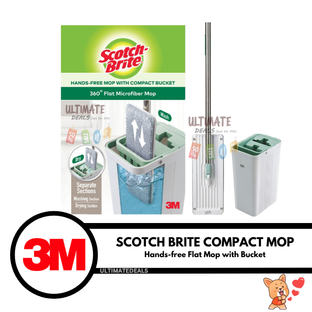 3M Scotch-Brite™ Wet & Dry Mop Compact Hands-Free Flat Mop with Bucket ...