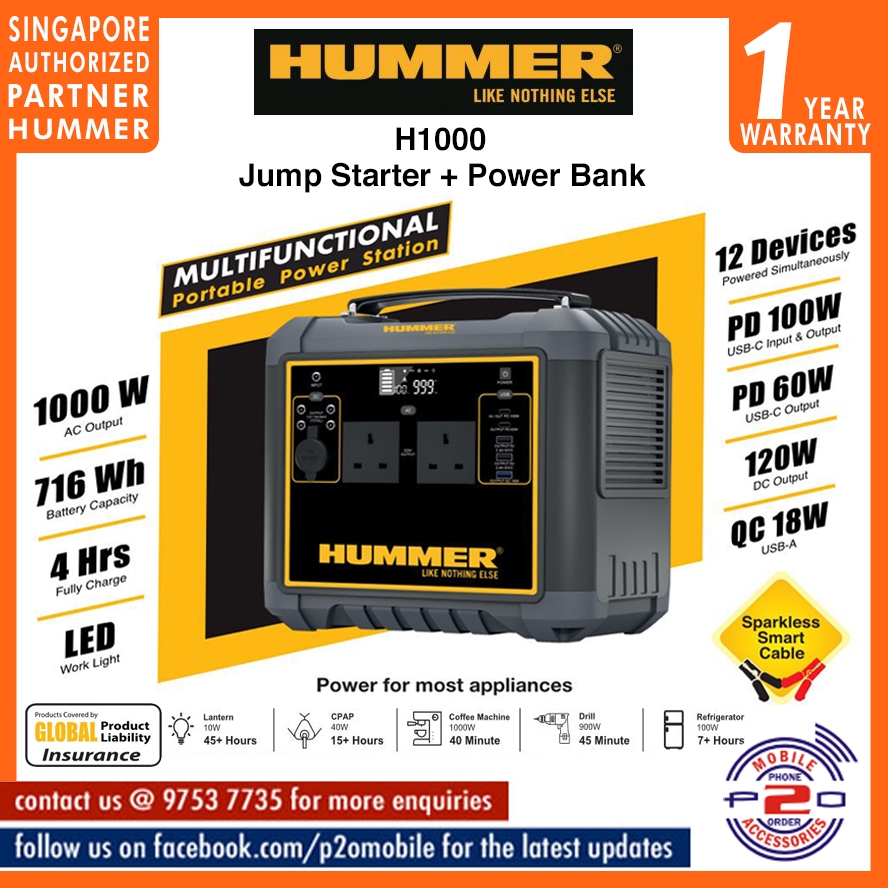 Hummer H1000 Multifunctional Power Station Jump Starter | Shopee Singapore