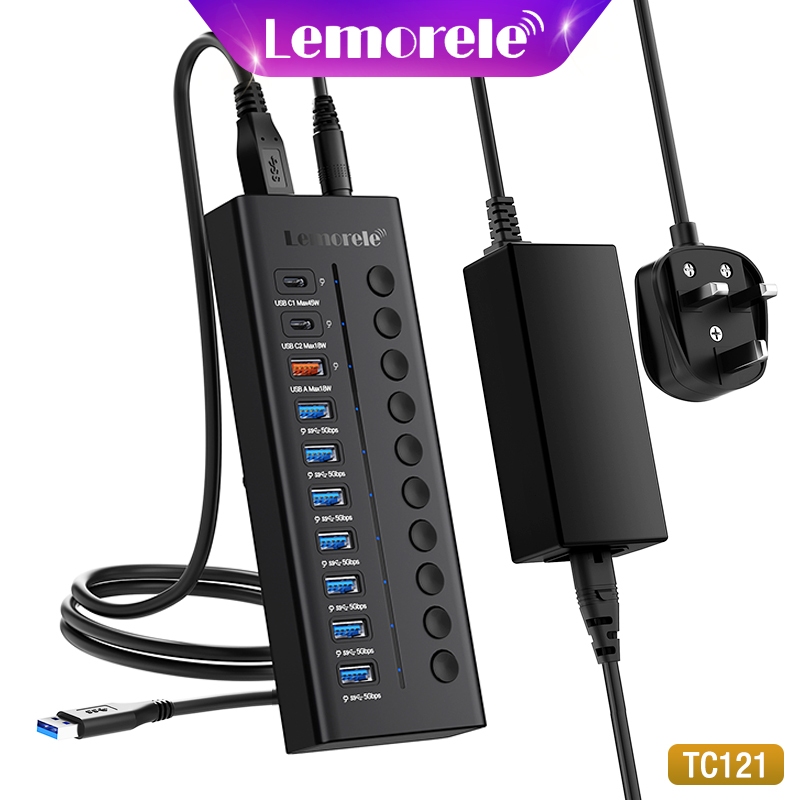 Lemorele Powered Usb Hub With Power Supply 45W Fast Charging Type C Usb ...