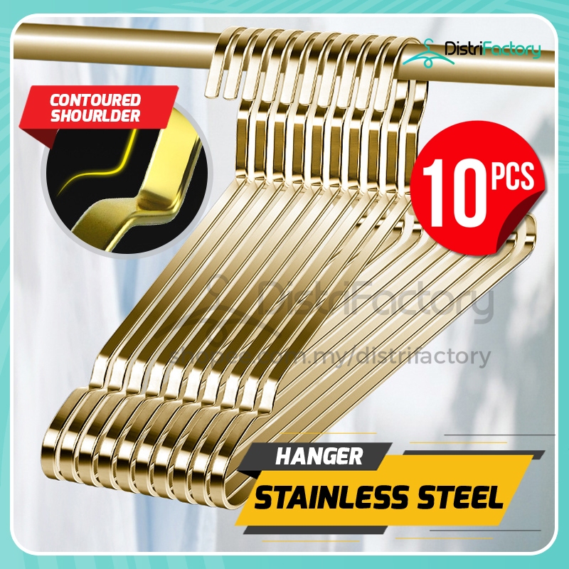 10 Pcs Premium Stainless Steel Shiny Gold Hanger Heavy Duty Drying ...
