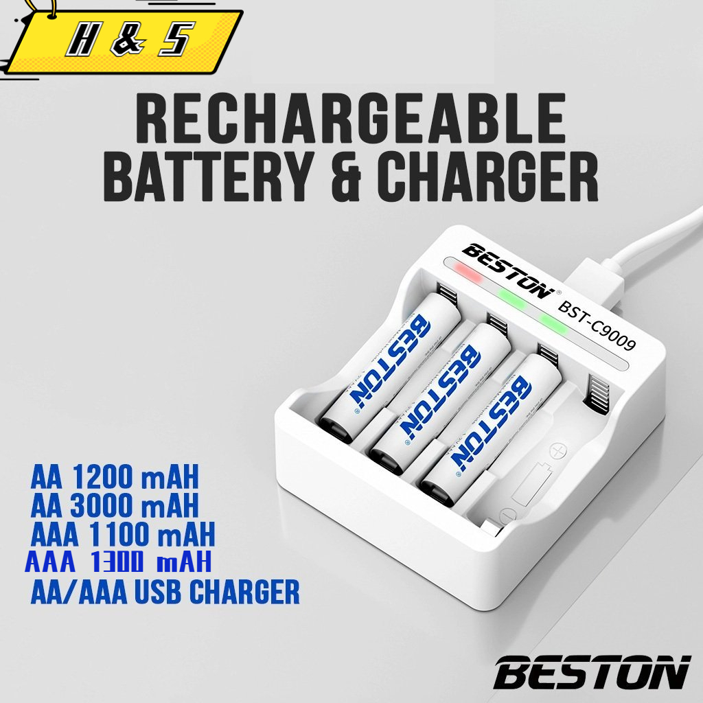 🔥【SG】Beston AA AAA Rechargeable Battery Pack Ni-MH LED USB Charger ...