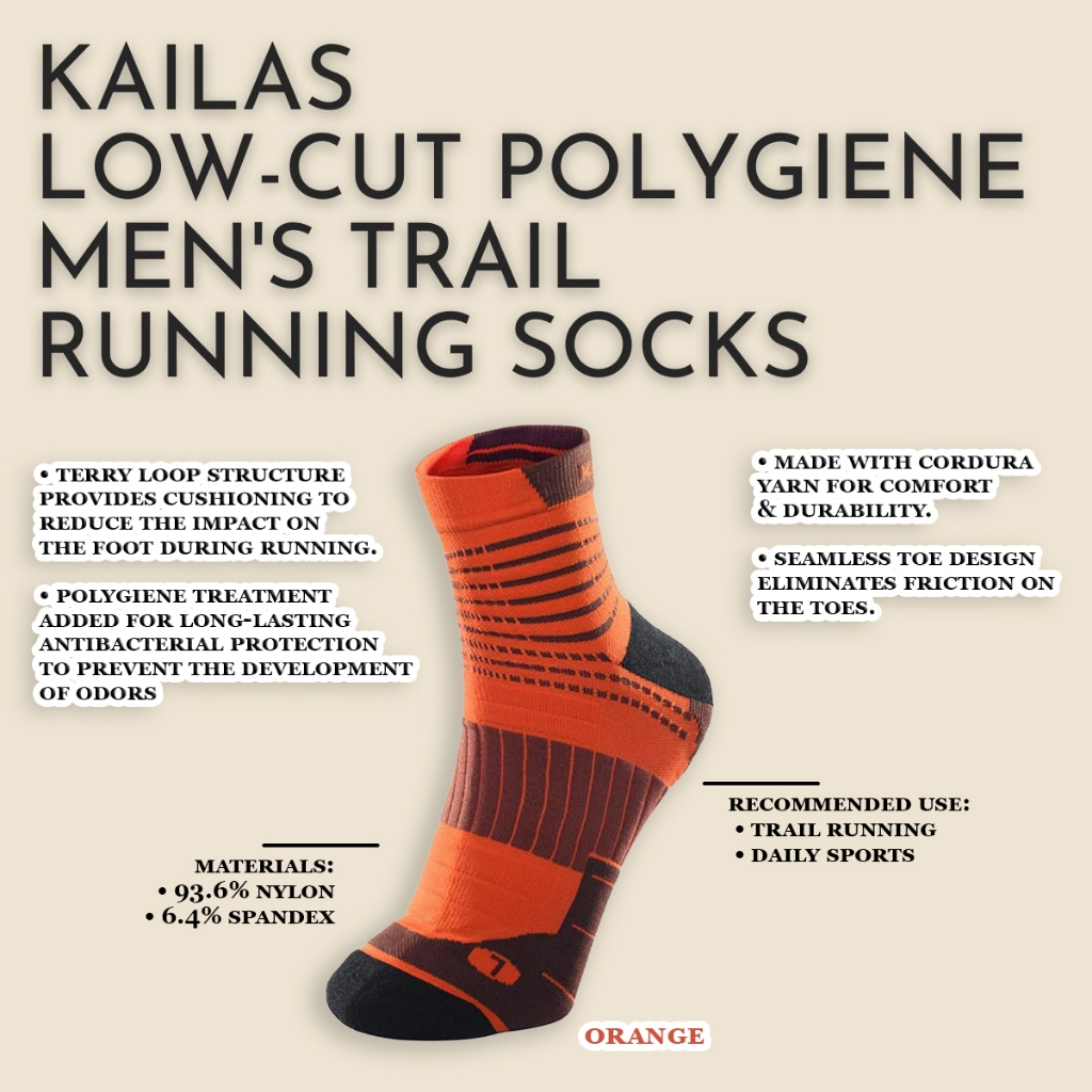 Kailas Low-cut Polygiene Men's Trail Running Socks (Orange) | Shopee ...