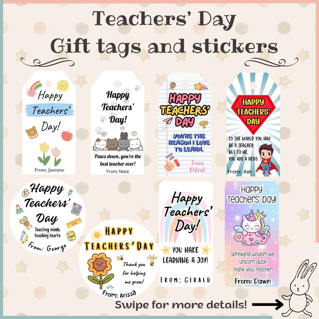 Customised Teacher's Day Gift Tag / Mini Card / Sticker – Personalised ...