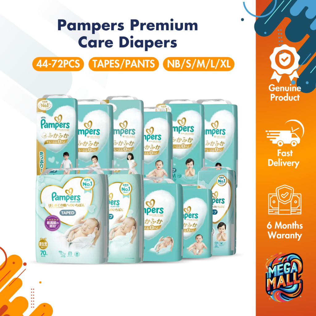 Pampers Premium Care Tapes and Pants Diapers - NB S M L XL Jumbo Pack ...