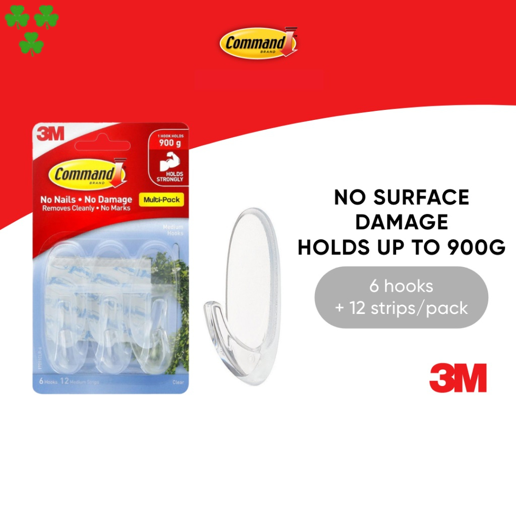 3M™ Command™ Medium Hooks, 17091CLR-VP, Transparent, No Surface Damage ...
