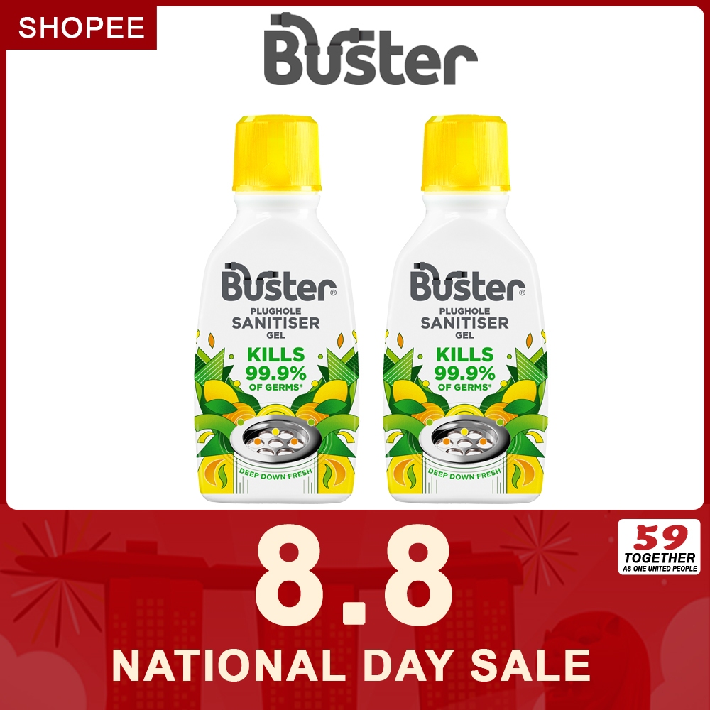 [2 BOTTLES] Buster Plughole Sanitiser Citrus Gel 300ML for Drain Kill ...