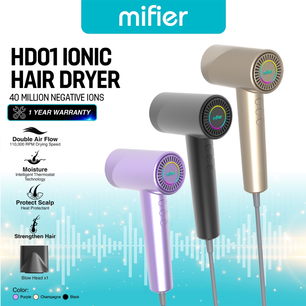 MIFIER IONIC HIGH SPEED HAIR DRYER 400Million Negative Ions with 1400W ...