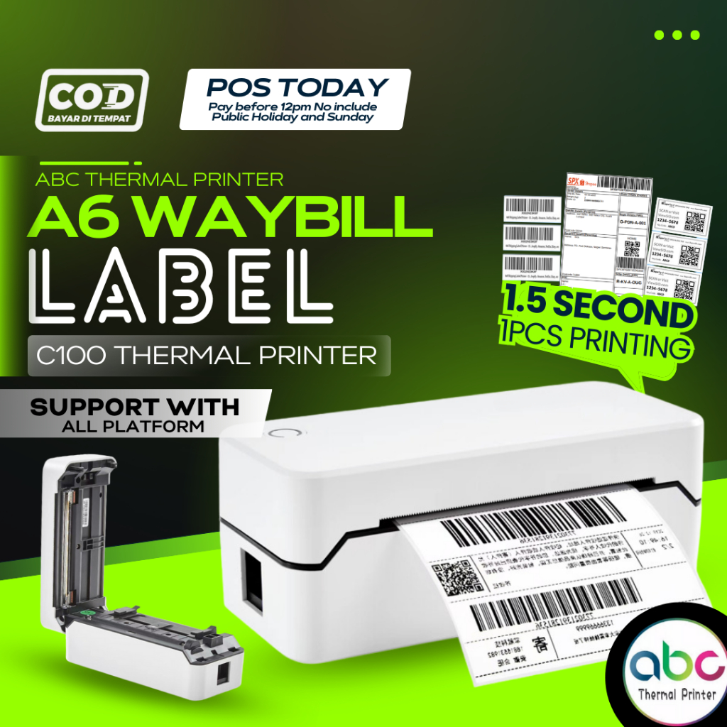 C100 - Waybill Label A6 Thermal Printer Bluetooth Shipping Waybil Awb ...