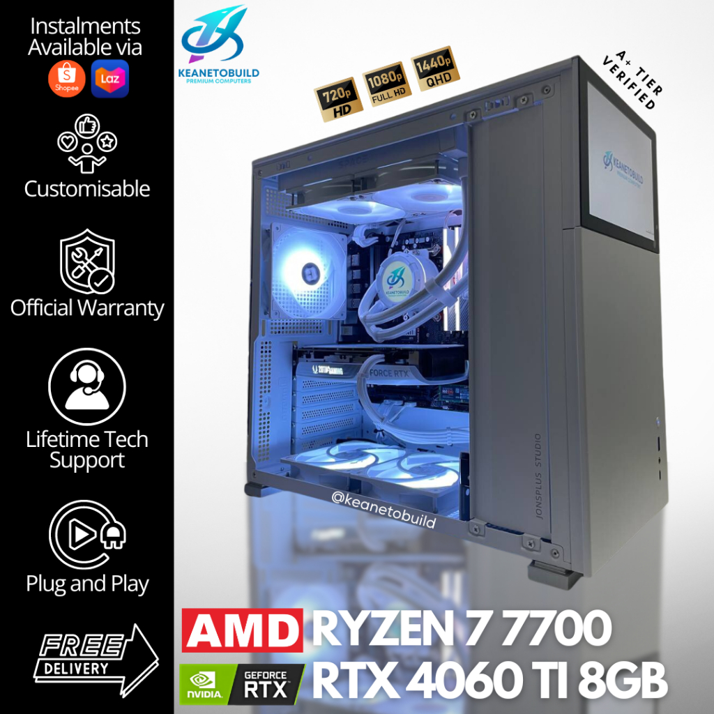 Custom Gaming PC Desktop Computer - AMD Ryzen 7 7700 + RTX 4060 TI ...