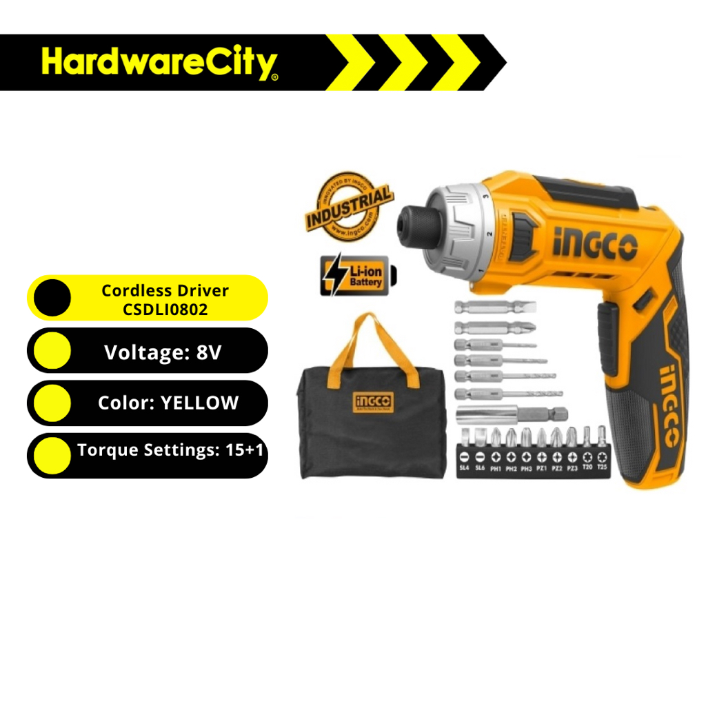 INGCO 8V LI-ION Cordless Driver CSDLI0802 | Shopee Singapore