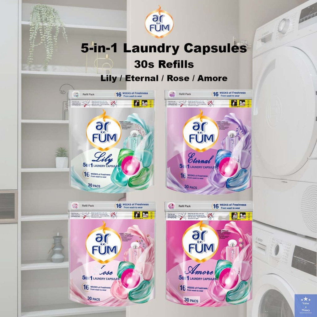 ar FÜM 5-in-1 Laundry Capsules Refill 30s - Lily / Eternal / Rose / Amore | Shopee Singapore