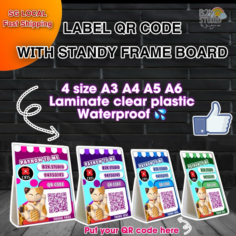 [SG Local]QR code Label scan paynow laminate clear plastic with standy ...