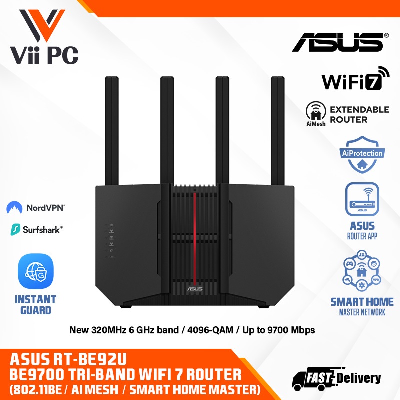 ASUS RT-BE92U BE9700 Tri-band WiFi 7 Router, Supports new 320MHz ...