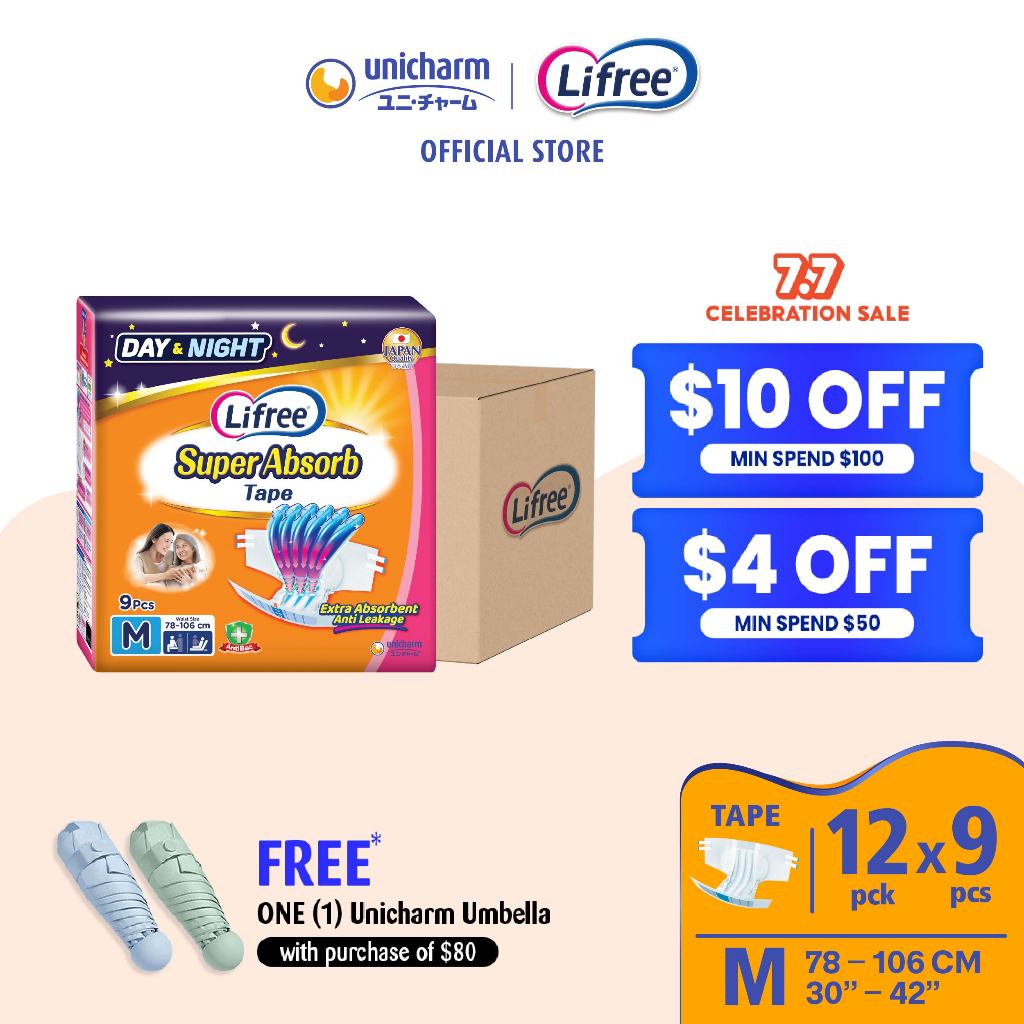 Lifree Super Absorb Tape Adult Diapers M9 (12 Packs) | Shopee Singapore