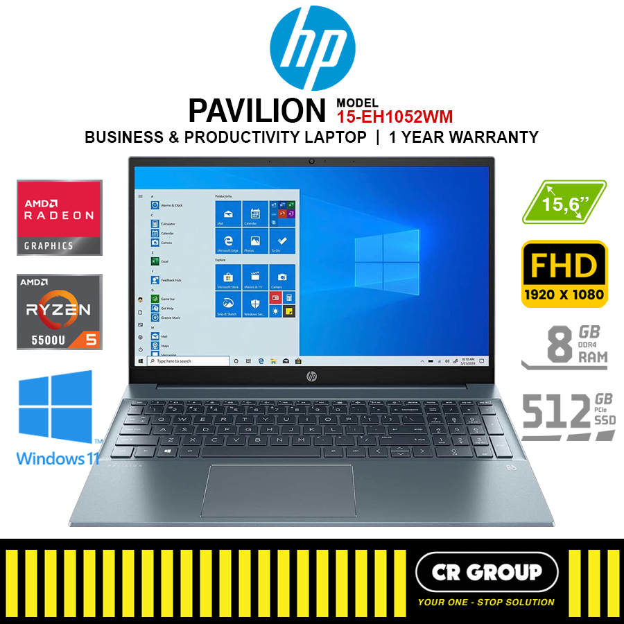 HP Pavilion 15-EH1052WM - Ryzen 5-5500U - Radeon Graphics - 8GB RAM - 15.6" FHD Display - 512GB ...