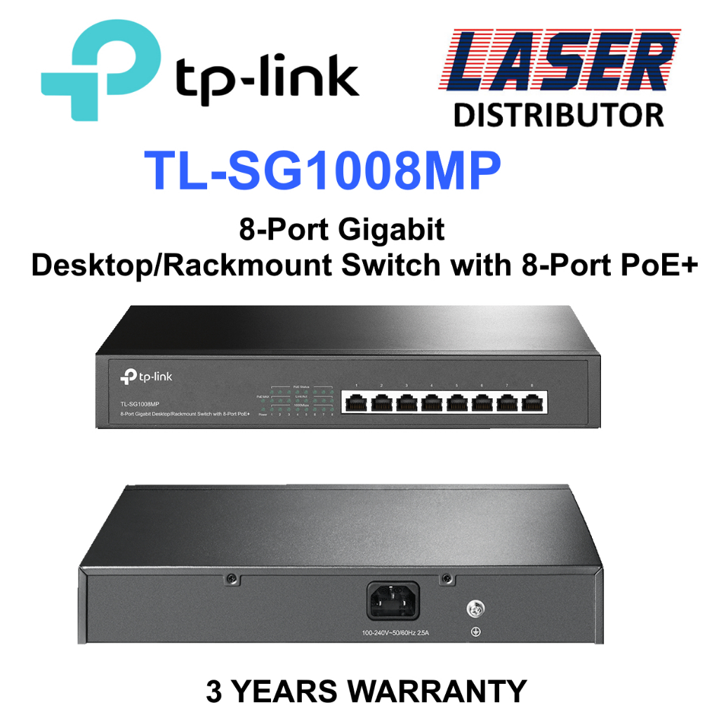 TP-Link TL-SG1008MP 8-Port Gigabit Desktop/Rackmount Switch with 8-Port ...