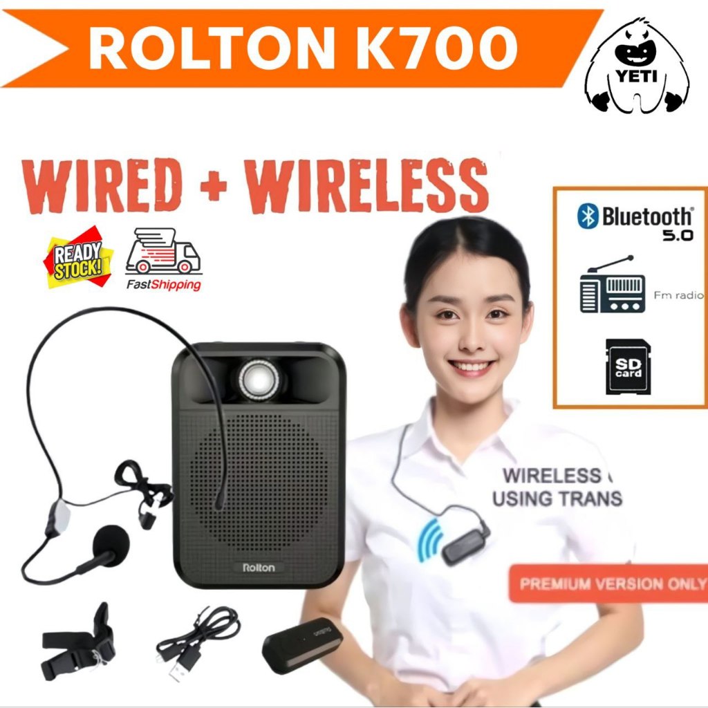 Rolton K700(wireless)Voice Amplifier Mice Bluetooth 5.0 FM Radio SD ...