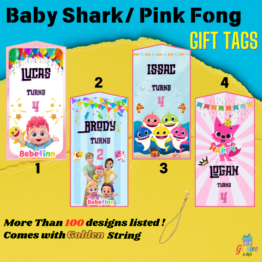 Gift Tag Gift Tags Baby Shark Pink Fong Customised Birthday Gift Tag ...