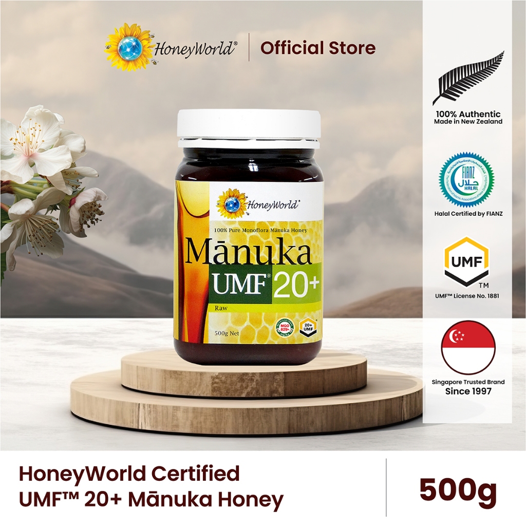 HoneyWorld Manuka Honey UMF 20+ 500g | Product of New Zealand | Halal Certified | Health ...