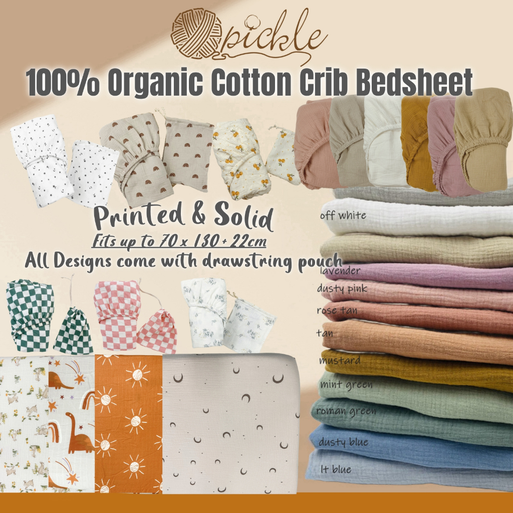 100% Organic Cotton Crib Fitted Bedsheet Printed Solid Nordic Colors ...