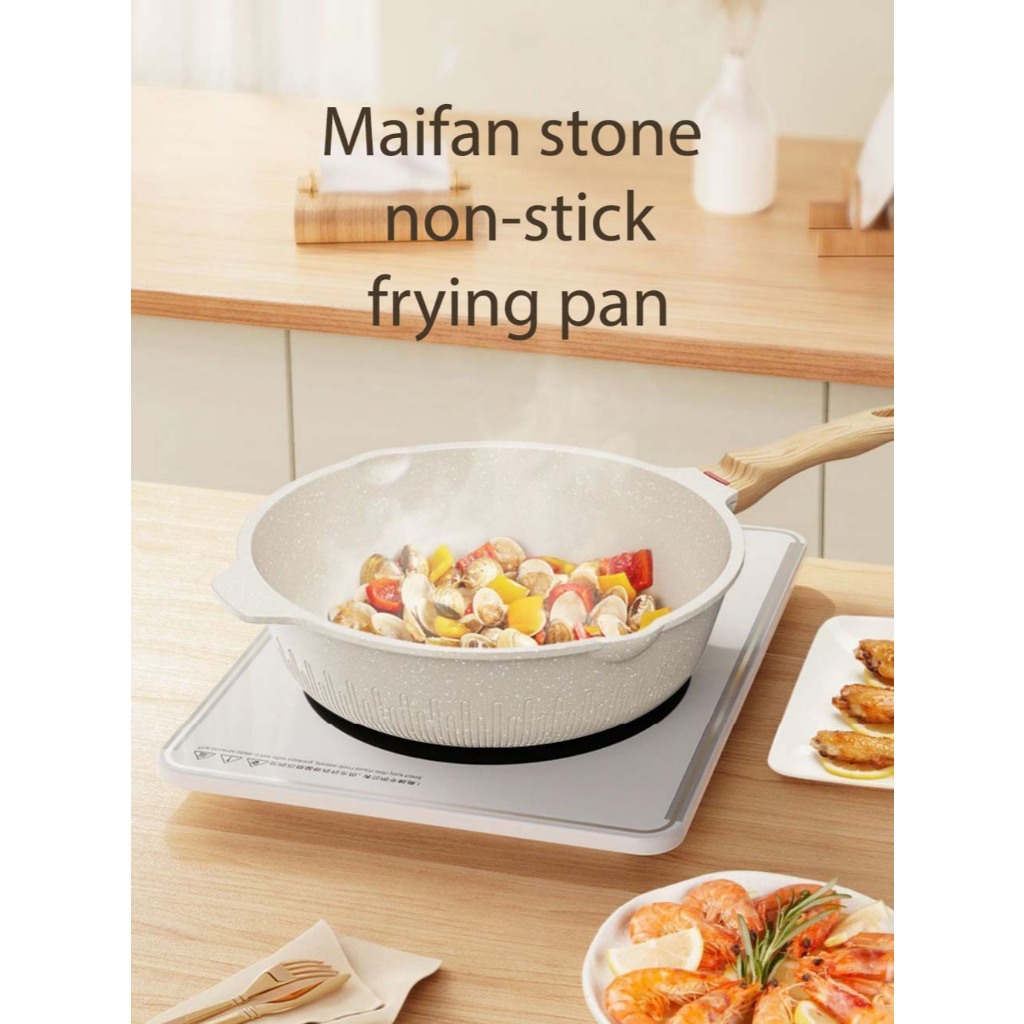 Maifan stone wok/ frying pan/ 2-way pouring spout/ even and fast ...