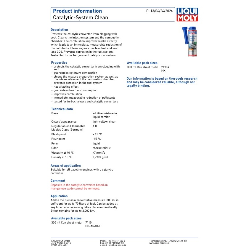 Liqui Moly Catalytic-System Clean Catalytic Converter Cleaner 300ml ...
