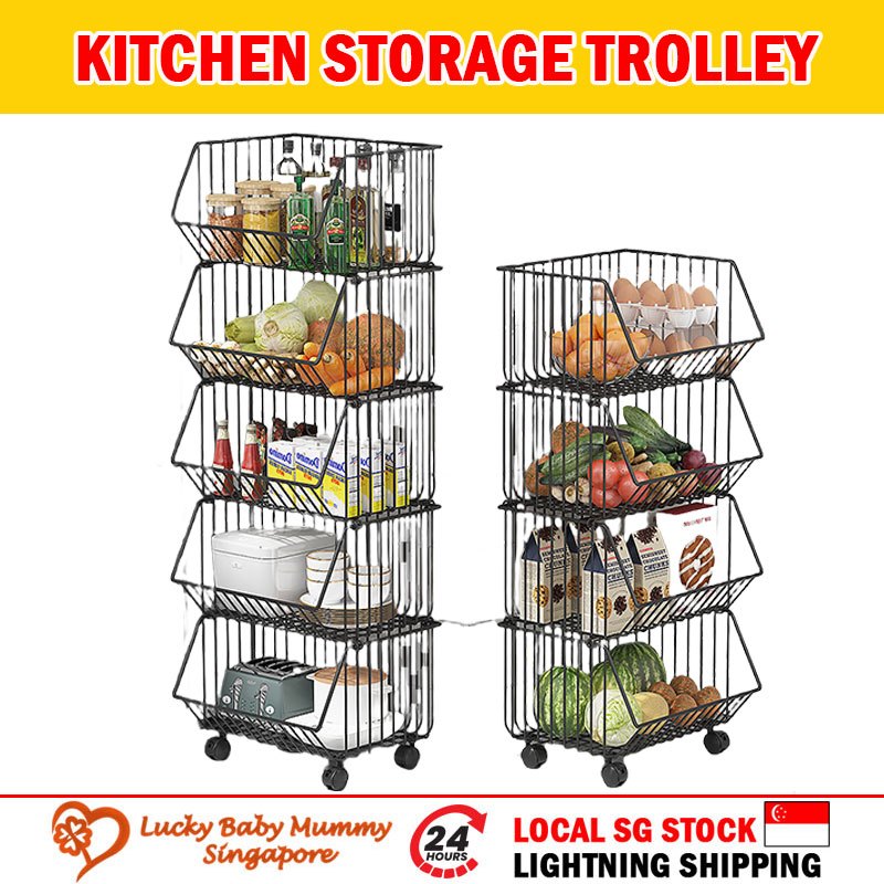 Kitchen Basket Rack with Wheels Multipurpose Rack Storage Heavy Duty ...