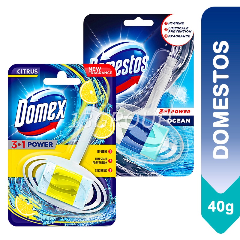 Domestos Toilet Rim Block 3in1 Power Citrus / Ocean, 40g | Shopee Singapore